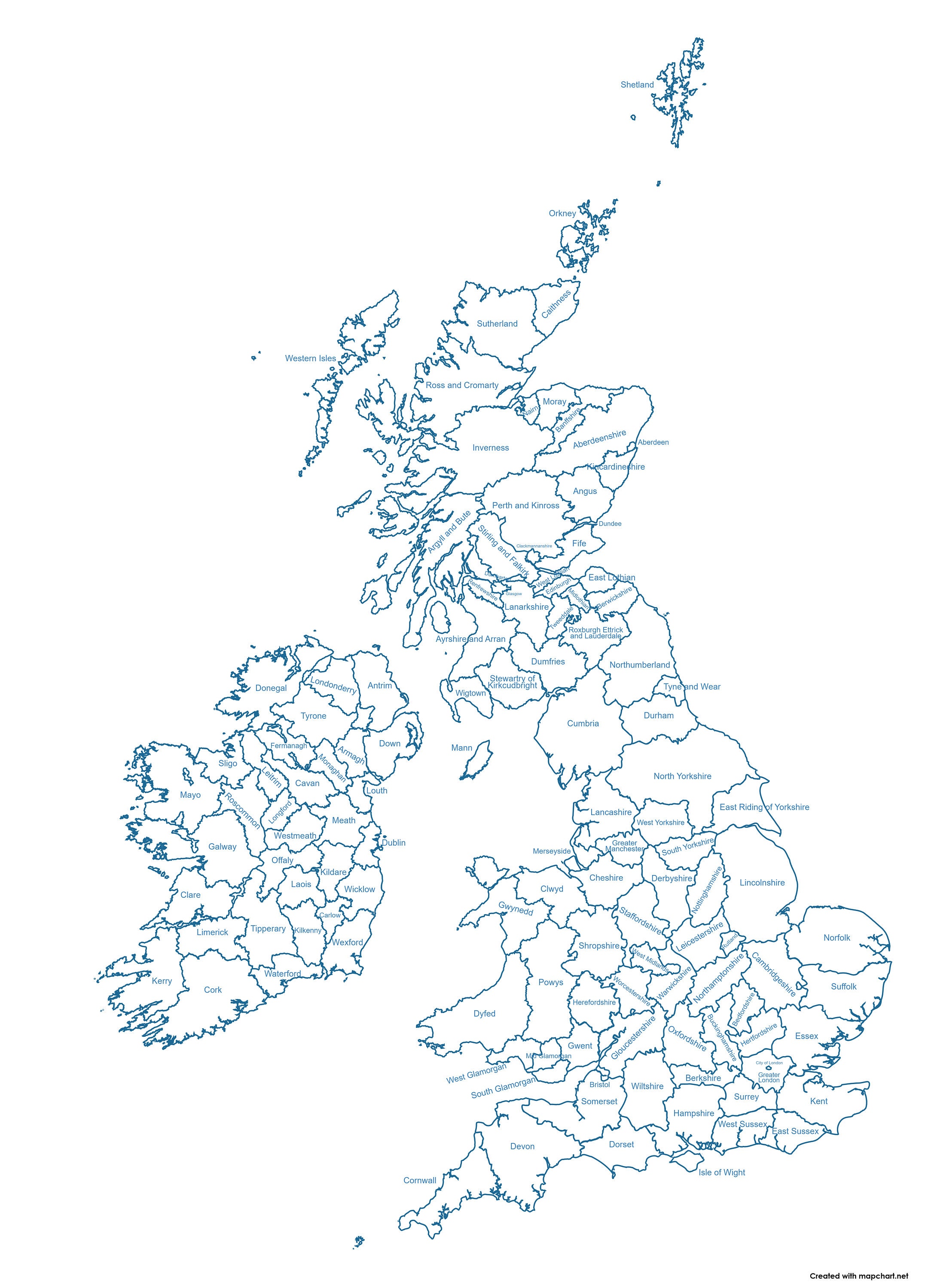 UK and Ireland Counties Map With Borders Instant Download - Etsy Canada