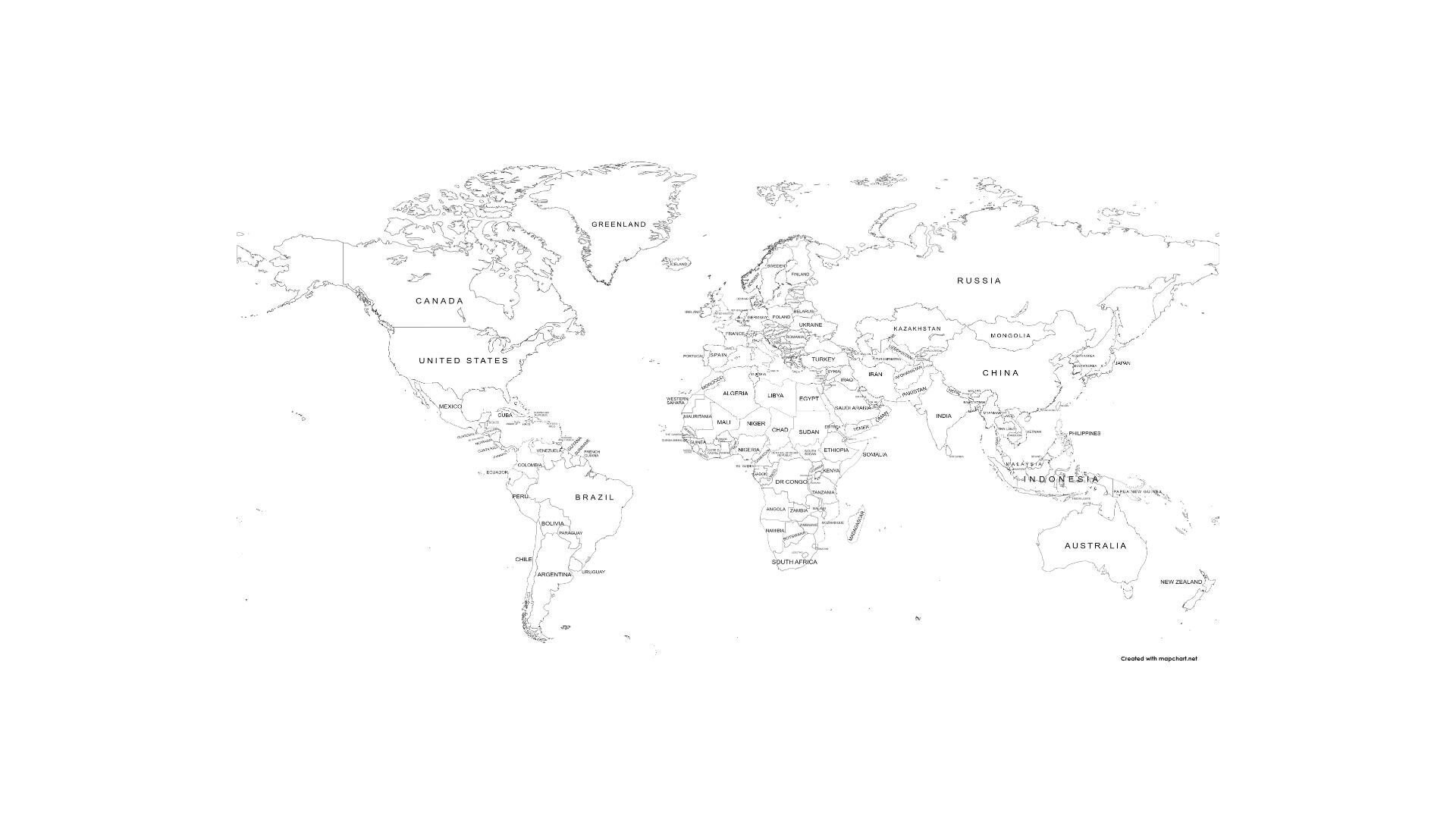 Political World Map Black And White With Name