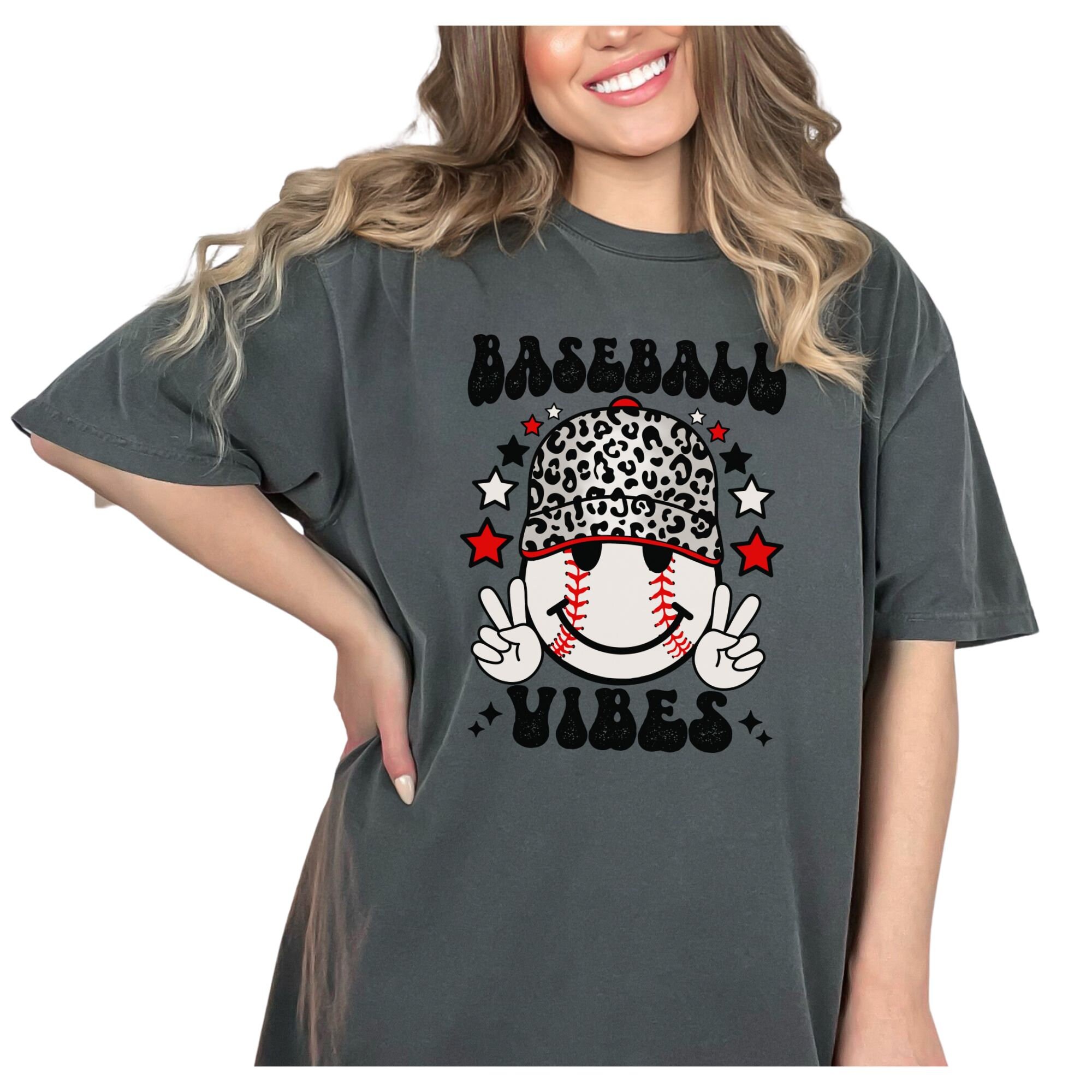 Baseball Vibes Shirt Sports Fan Tshirt Women Baseball Shirts Oversized ...