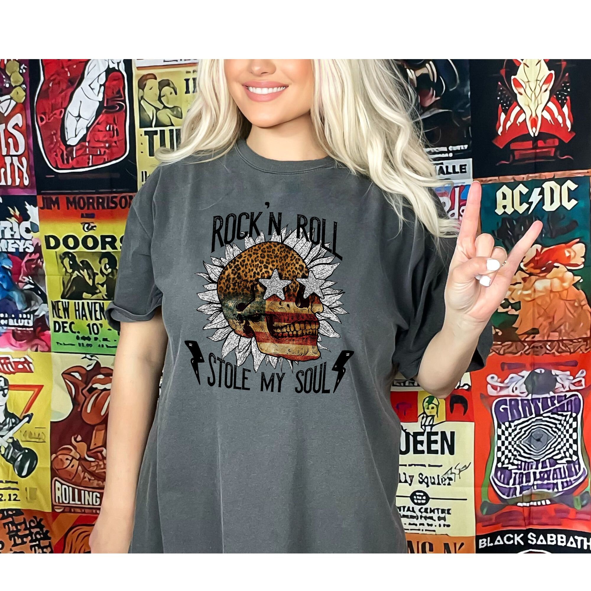 Retro Skull Rock N Roll Shirt Vintage Rock and Roll Tshirt Trendy ...