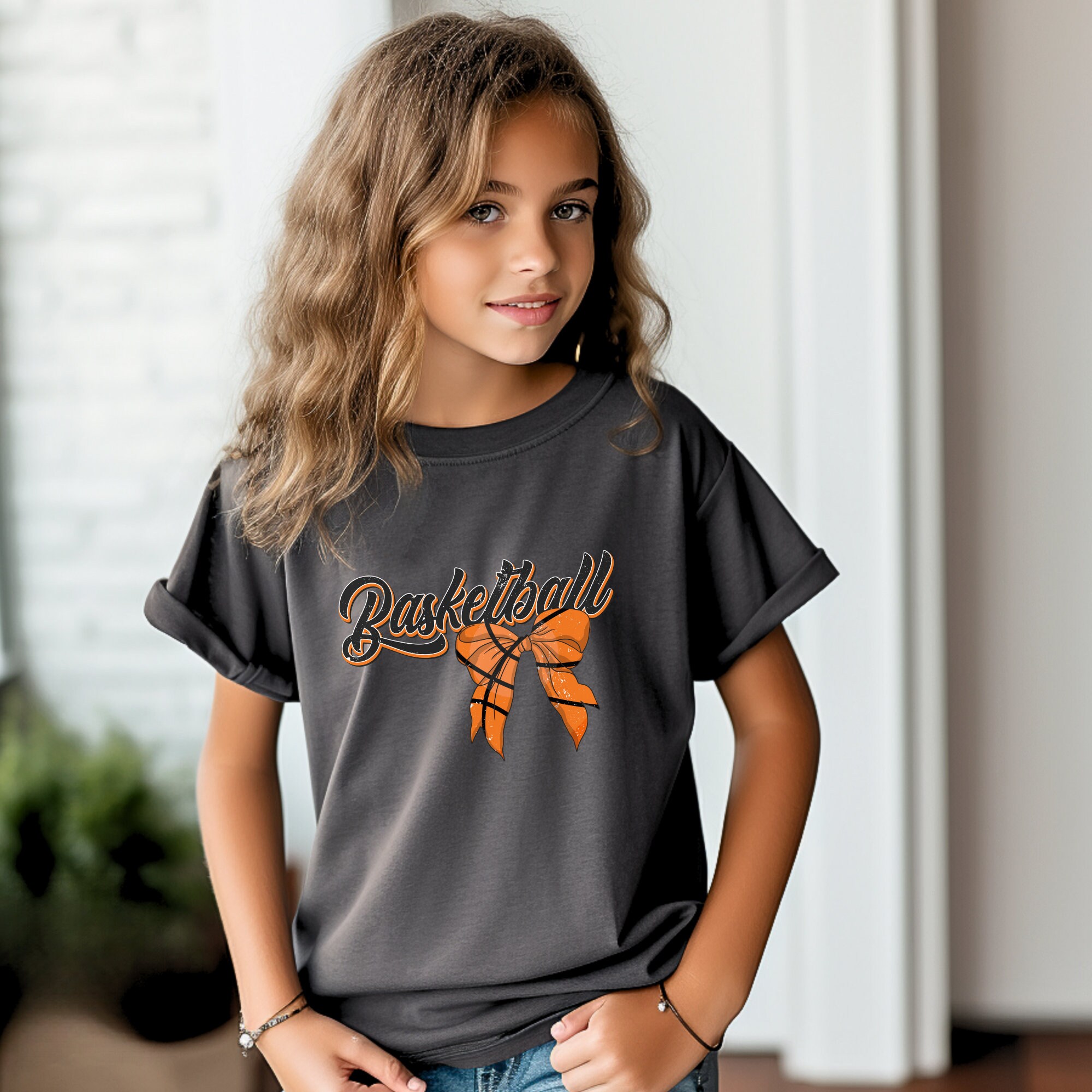 Girls Basketball Shirt Bow Coquette Aesthetic Youth Comfort Colors ...