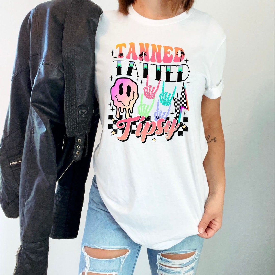 Tanned Tatted and Tipsy Shirt Funny Summer Tshirt Women Checkered ...