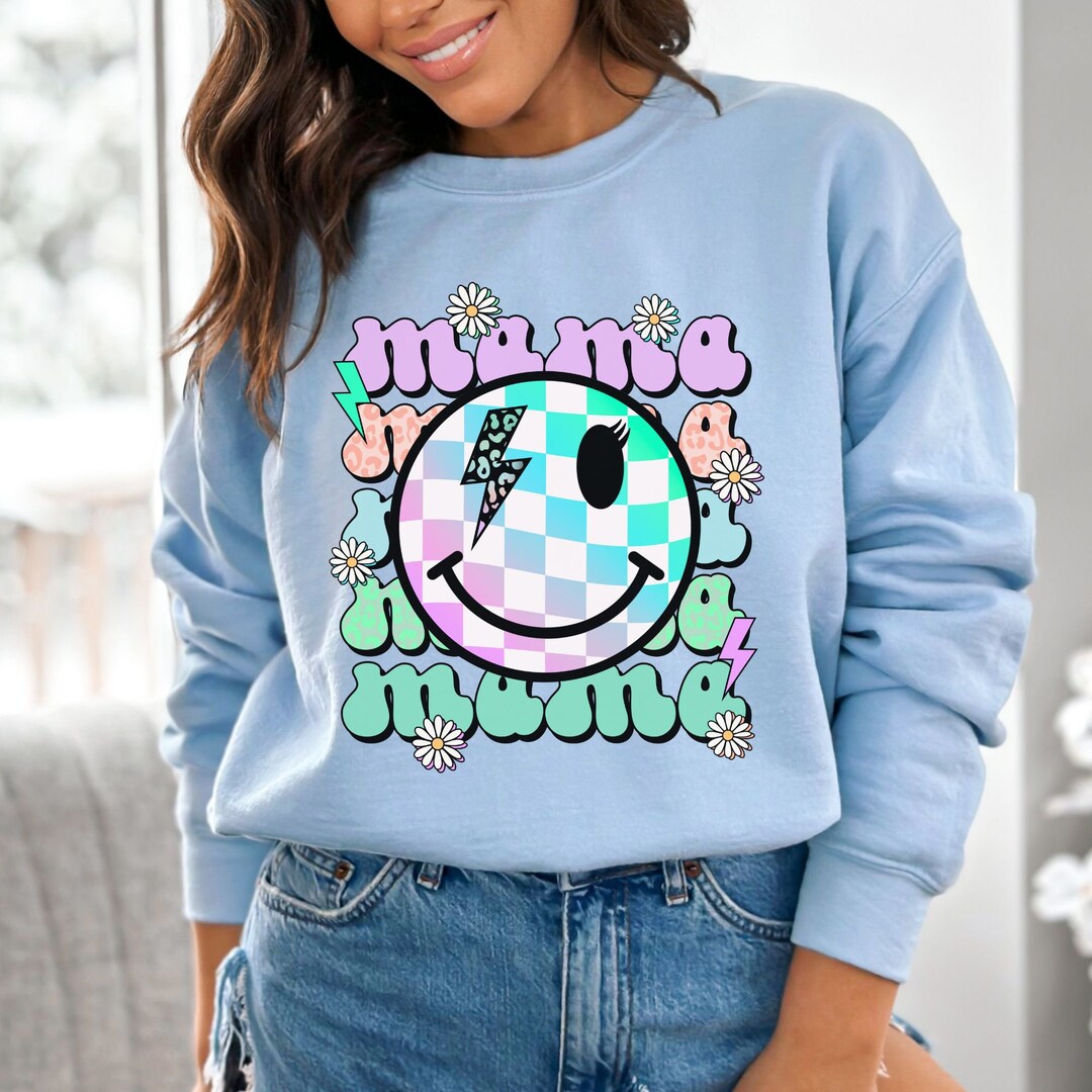 Mama Checkered Sweatshirt Pastel Mama Shirt Mama Crewneck - Etsy