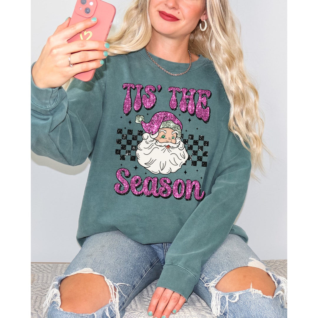 Pink Santa Sweatshirt Christmas Comfort Colors Sweatshirt Pink - Etsy