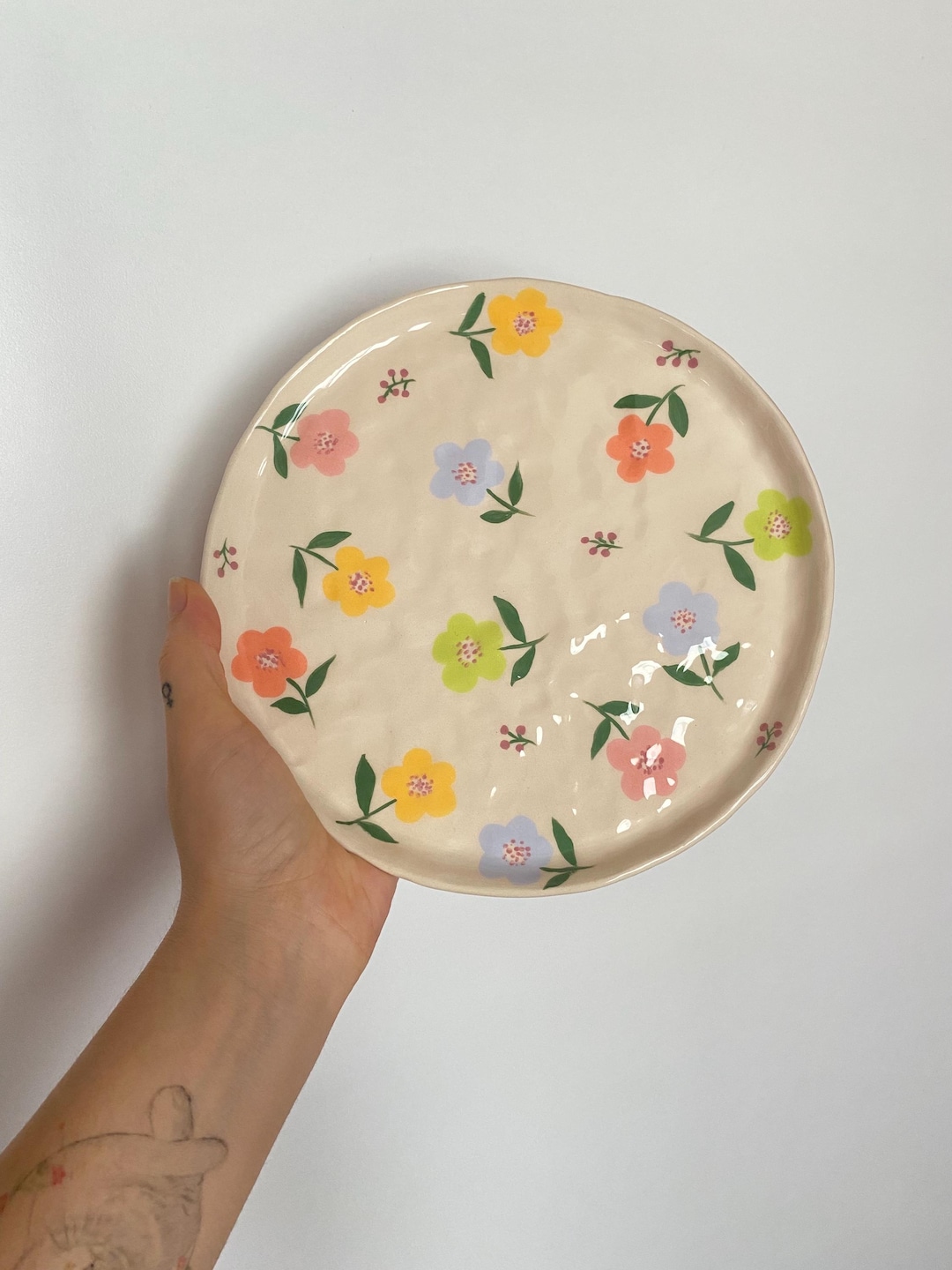 Colorful Cute Flowers Handmade Ceramic Flat Plate - Etsy