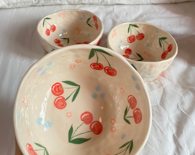 Cute Cherry Handmade Ceramic Bowl, Cherry Bowl, Handmade Bowl - Etsy