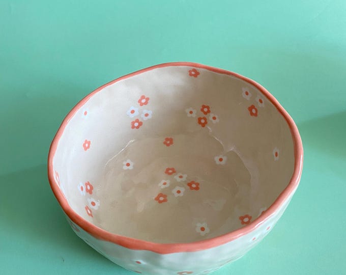 Pink White Flowers Handmade Ceramic Bowl - Etsy