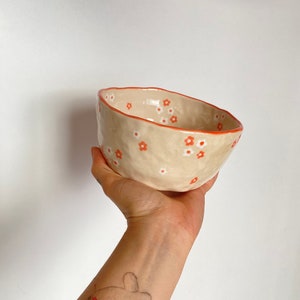 Pink White Flowers Handmade Ceramic Bowl - Etsy