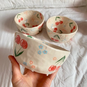 Cute Cherry Handmade Ceramic Bowl, Cherry Bowl, Handmade Bowl - Etsy