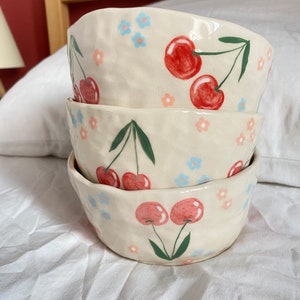 Cute Cherry Handmade Ceramic Bowl, Cherry Bowl, Handmade Bowl - Etsy