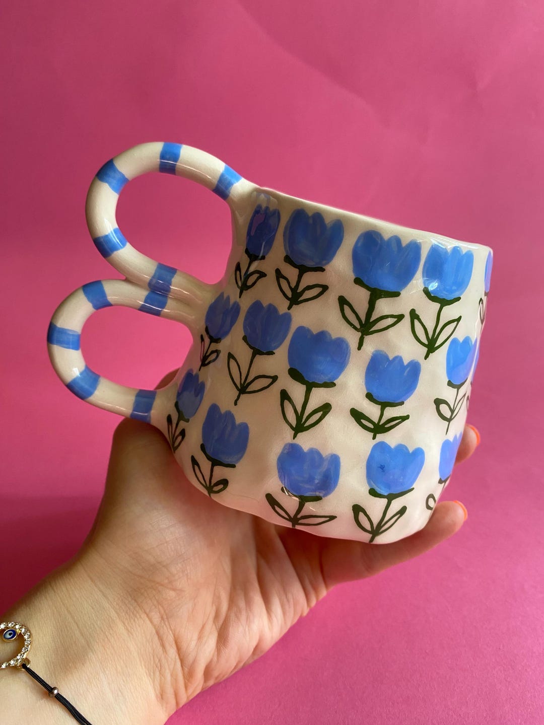 Handcrafted Tulip Mug, Handbuilt Ceramic Mug, Tulips Handpainted ...