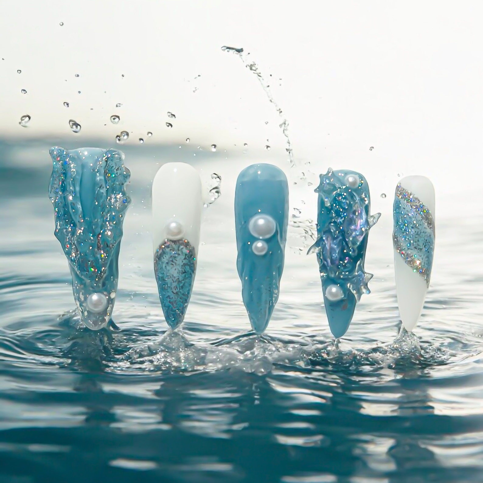 Blue Lagoon Handmade Press on Nails, Summer Mermaid Gel Press on Nails ...