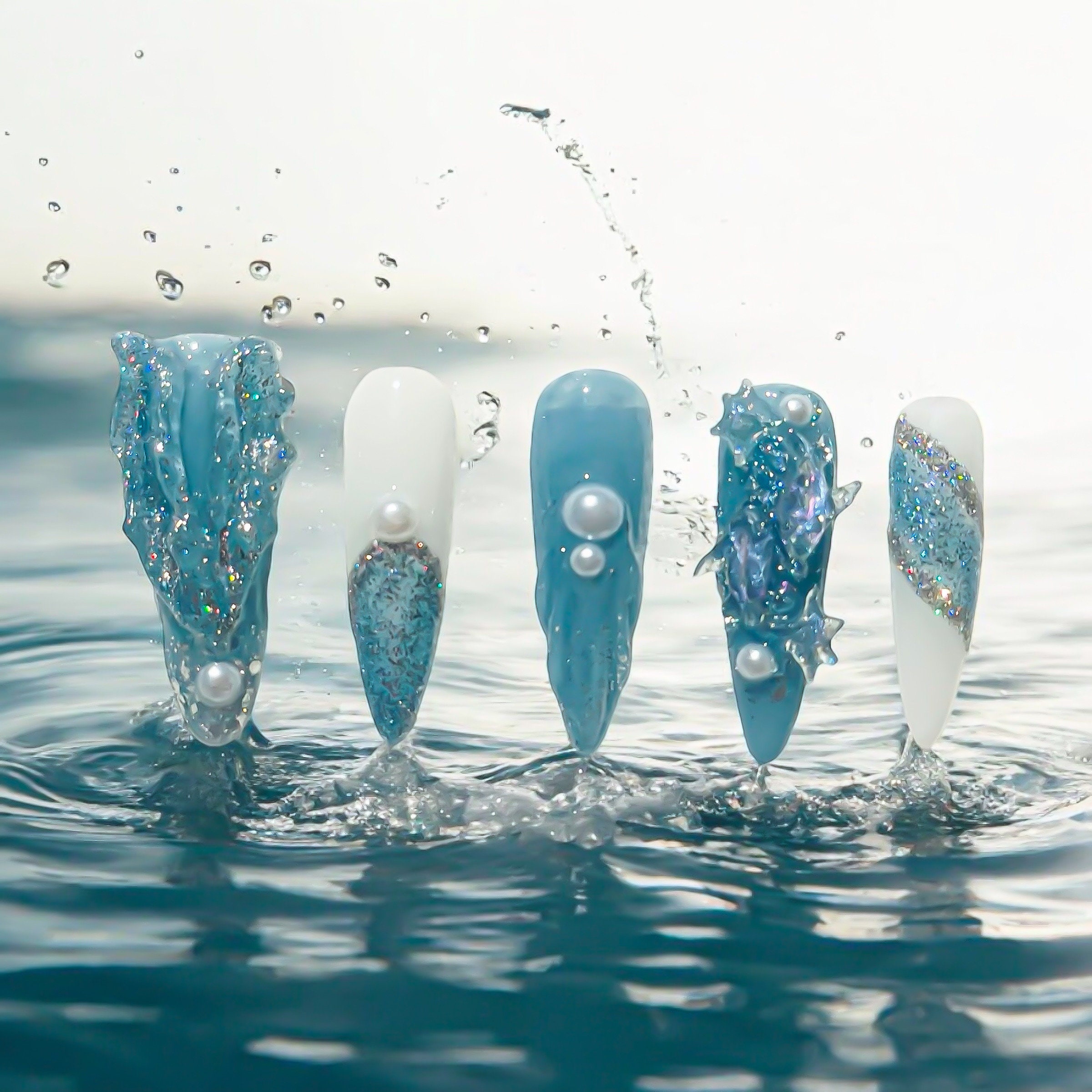 Blue Lagoon Handmade Press on Nails, Summer Mermaid Gel Press on Nails ...