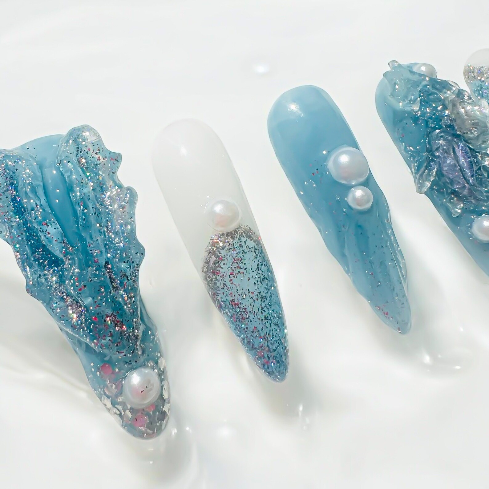 Blue Lagoon Handmade Press on Nails, Summer Mermaid Gel Press on Nails ...