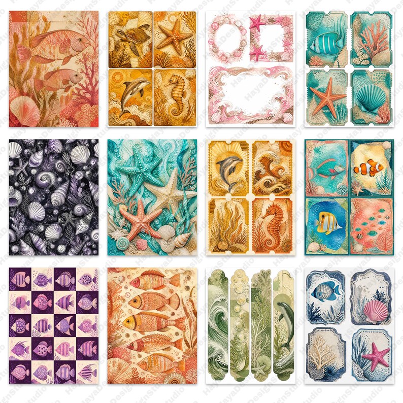 Sea Life Junk Journal Kit Printable Ephemera Scrapbook Digital Paper ...