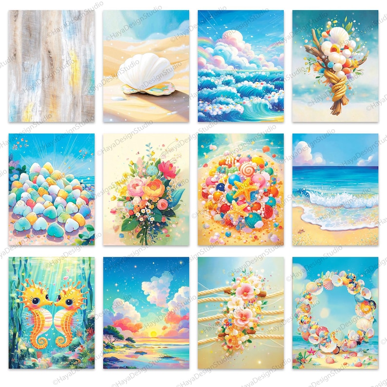 Ocean Coastal Seashell Digital Papers, Beach Nautical Backgrounds ...