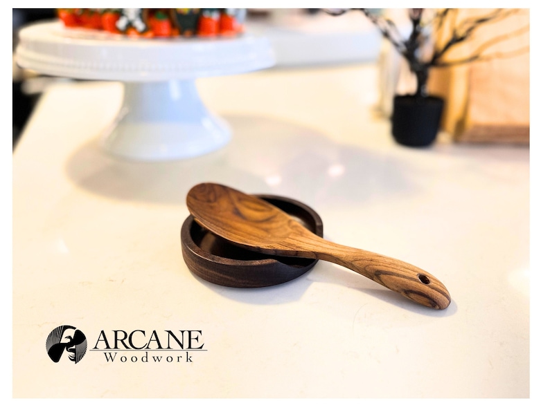 Circular Black Walnut Spoon Rest kitchen Wooden Spoon Holder, Modern ...