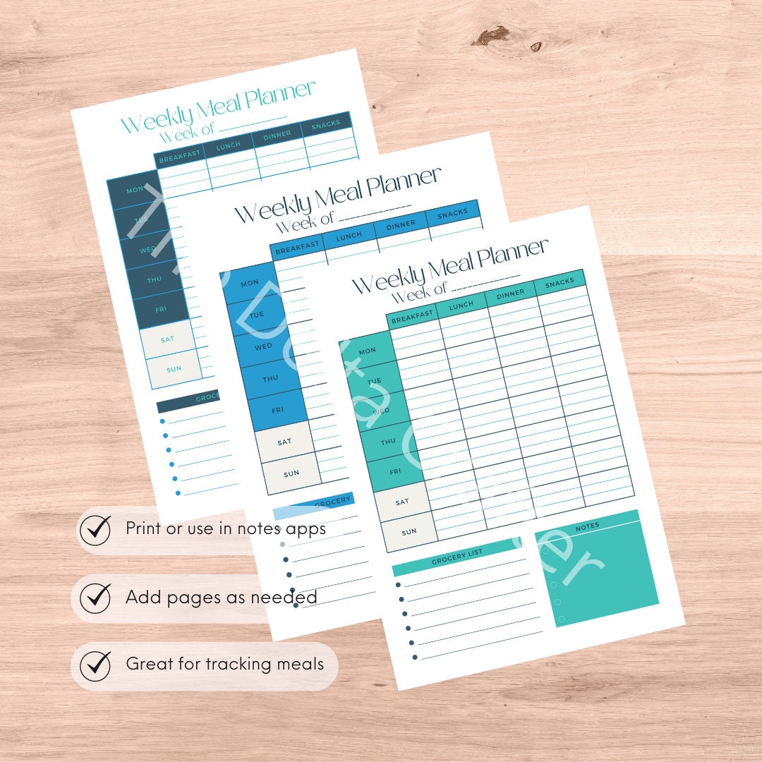 Digital Weekly Meal Planner, Printable Meal Planning, Meal Prepping - Etsy