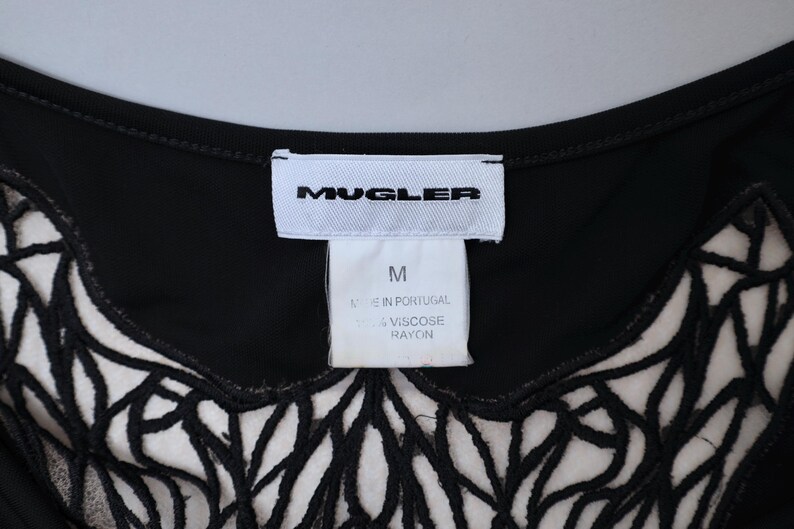 2000s Mugler Black Art Nouveau Animal Pelt Mesh Appliqué Long Dress ...