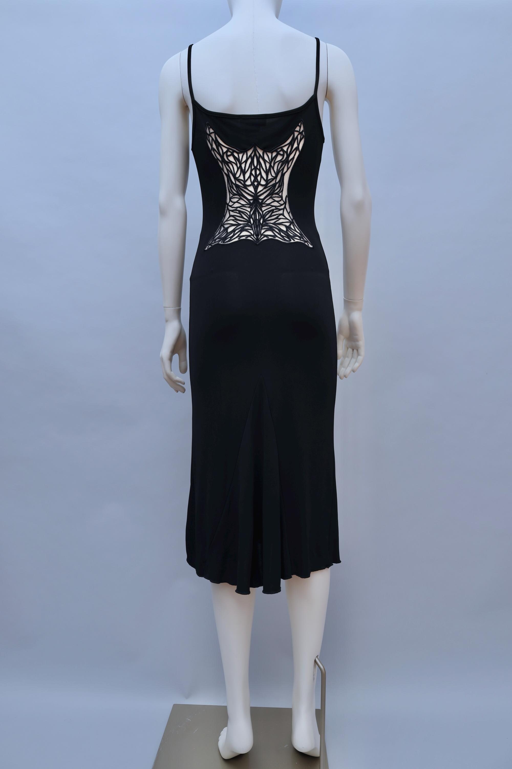 2000s Mugler Black Art Nouveau Animal Pelt Mesh Appliqué Long Dress ...