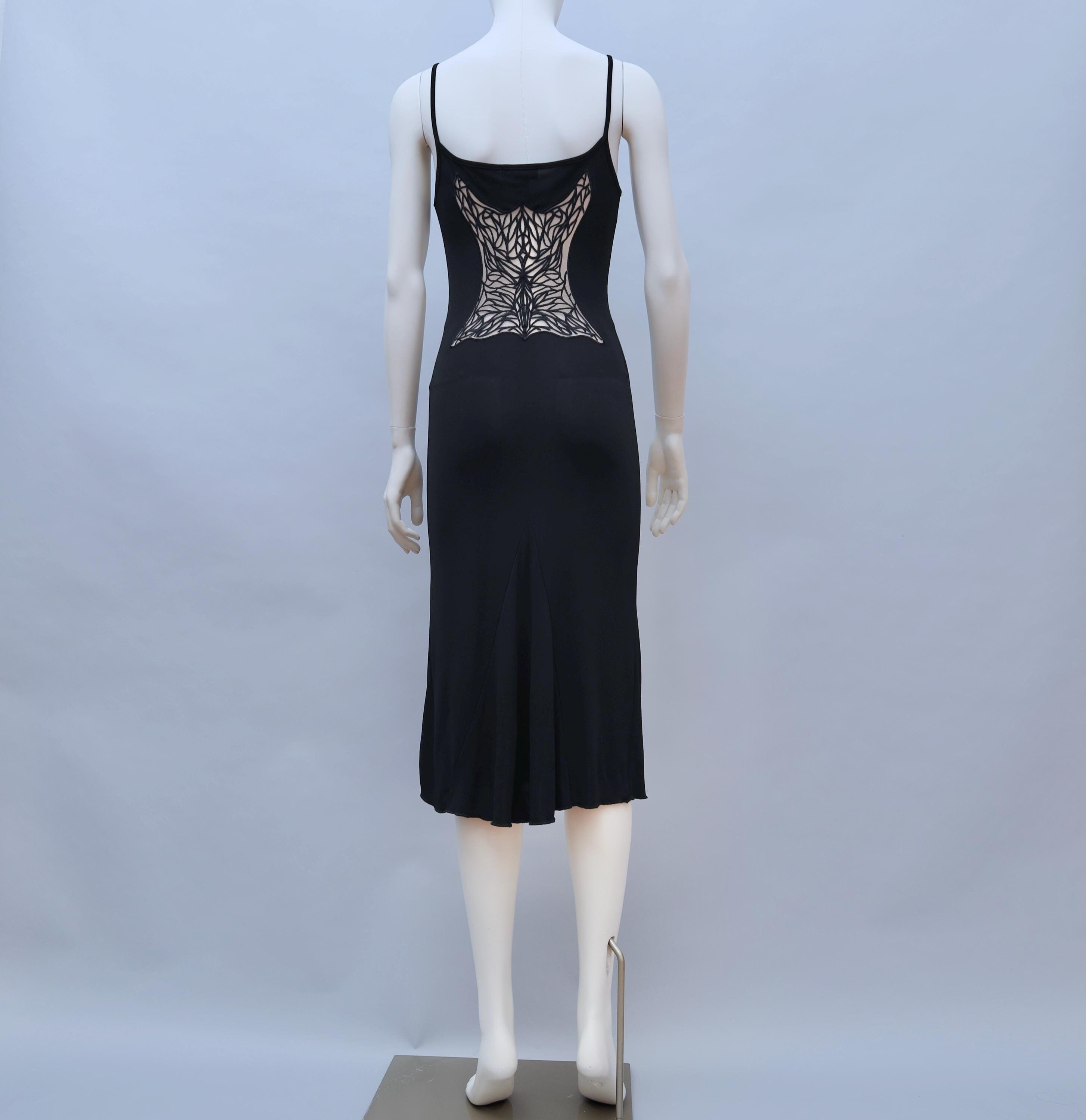 2000s Mugler Black Art Nouveau Animal Pelt Mesh Appliqué Long Dress ...