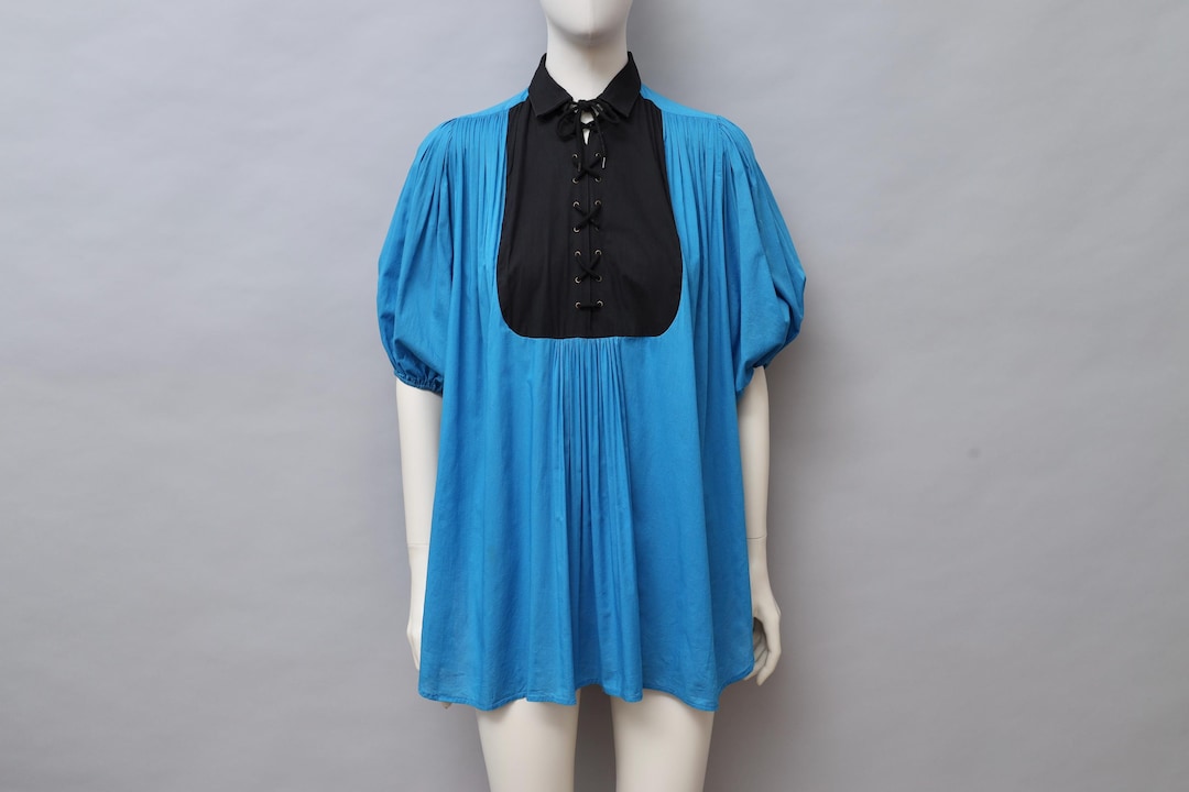 Early 1980s Chantal Thomass Blue and Black Balloon Sleeve Lace-up ...