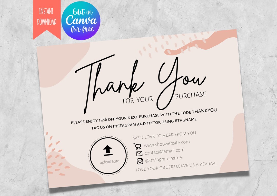Small Business Thank You Card Digital Template Boho Thank You for ...