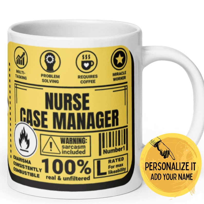 Nurse Case Manager Gift 20 Oz Custom Coffee Mug Funny Yellow Warning ...