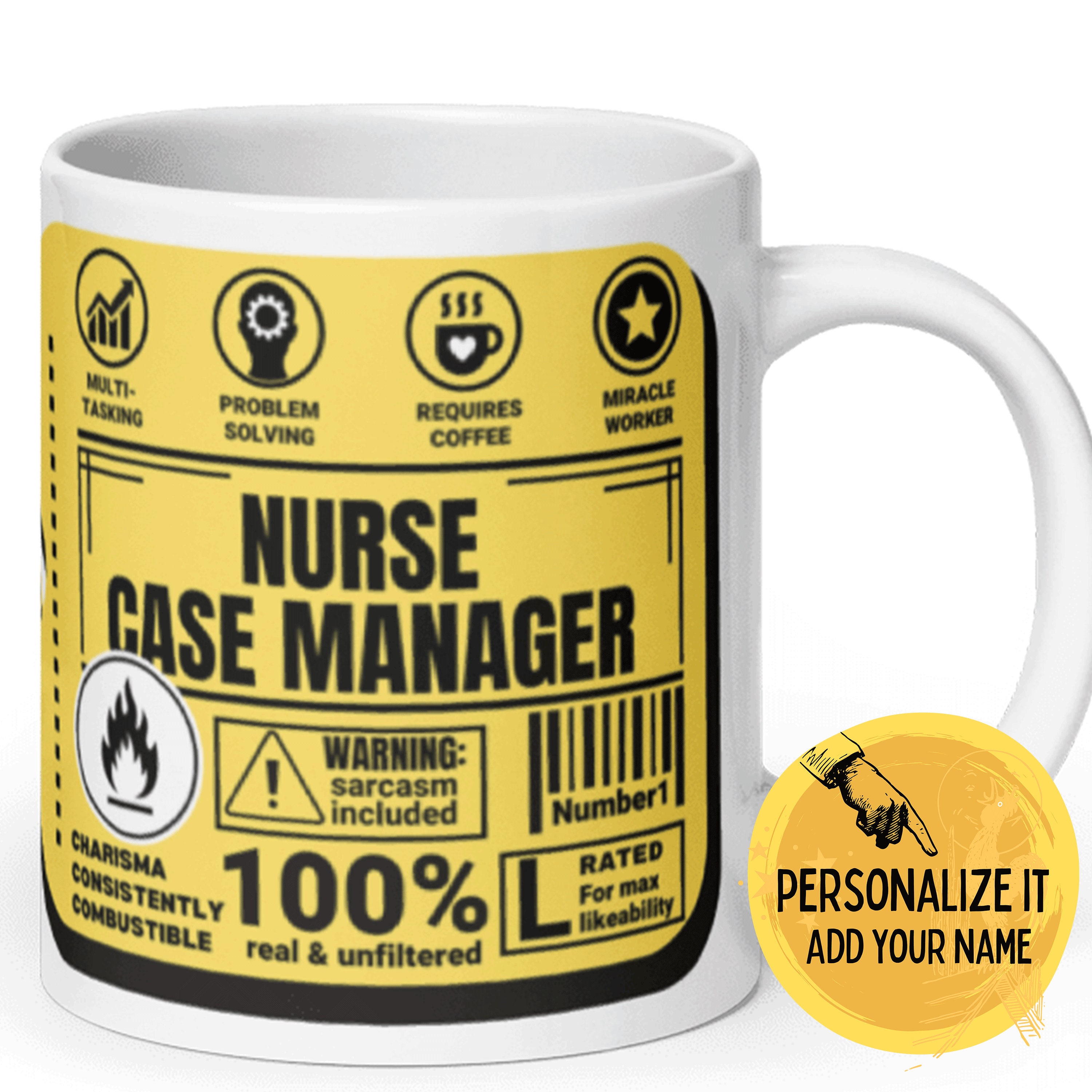 Nurse Case Manager Gift 20 Oz Custom Coffee Mug Funny Yellow Warning ...