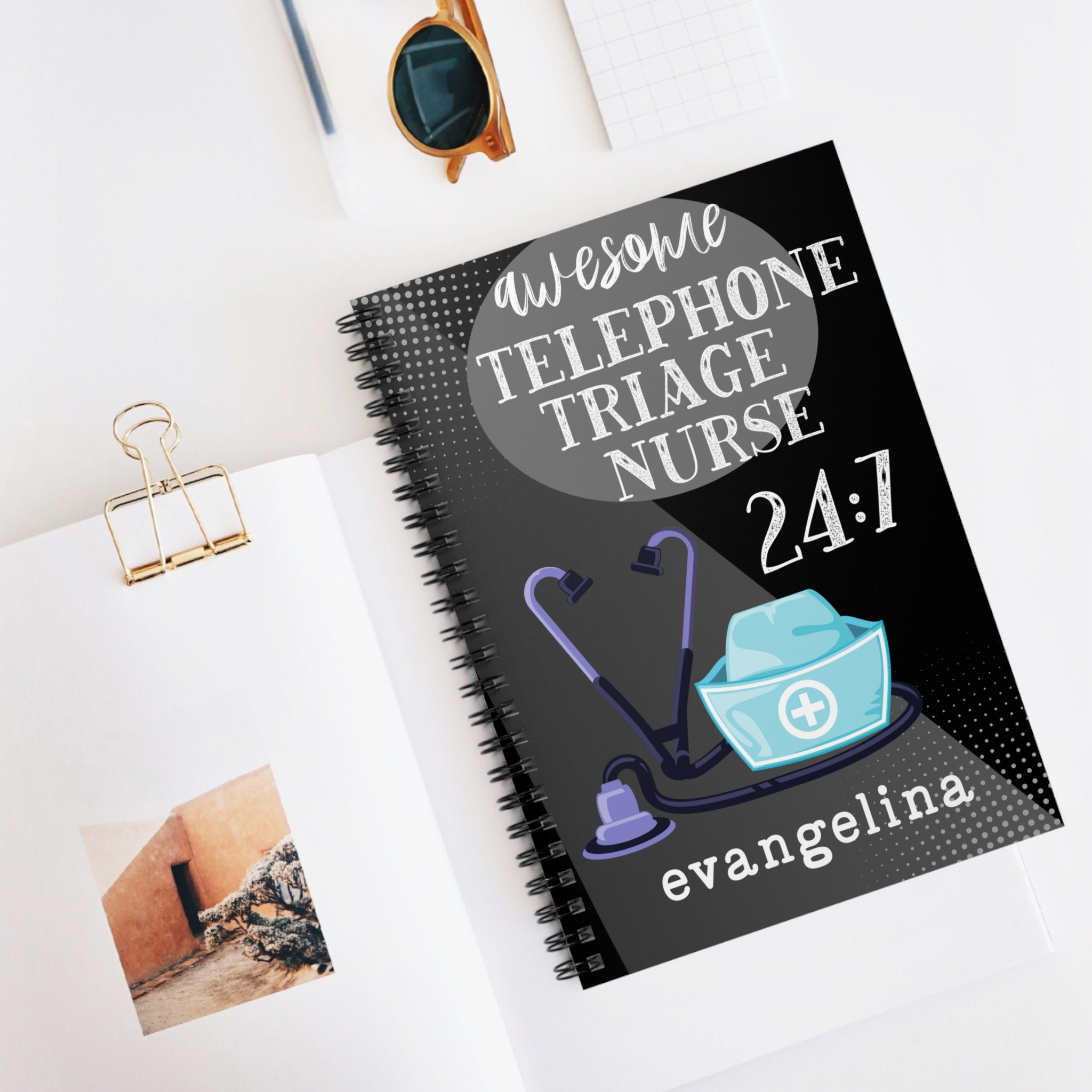 Telephone Triage Nurse 24-7 Gift Custom Spiral Bound Notebook Journal ...