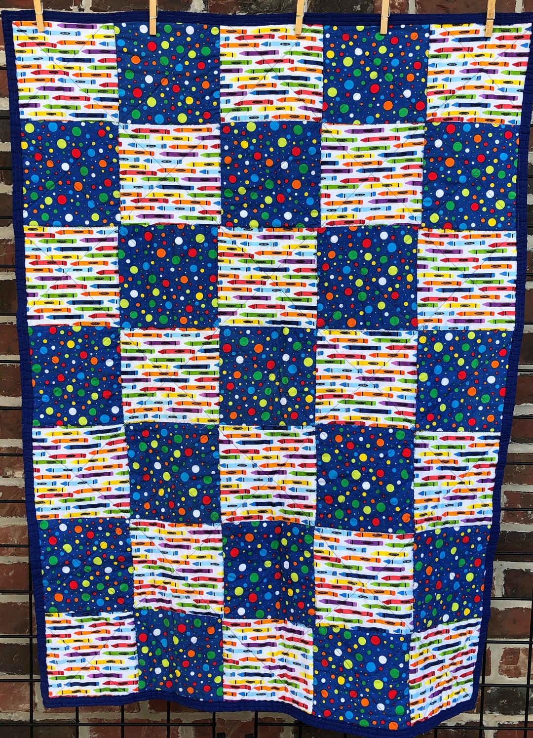Crayons and Dots Kid Size Patchwork Children's Quilt Baby Shower Lap ...