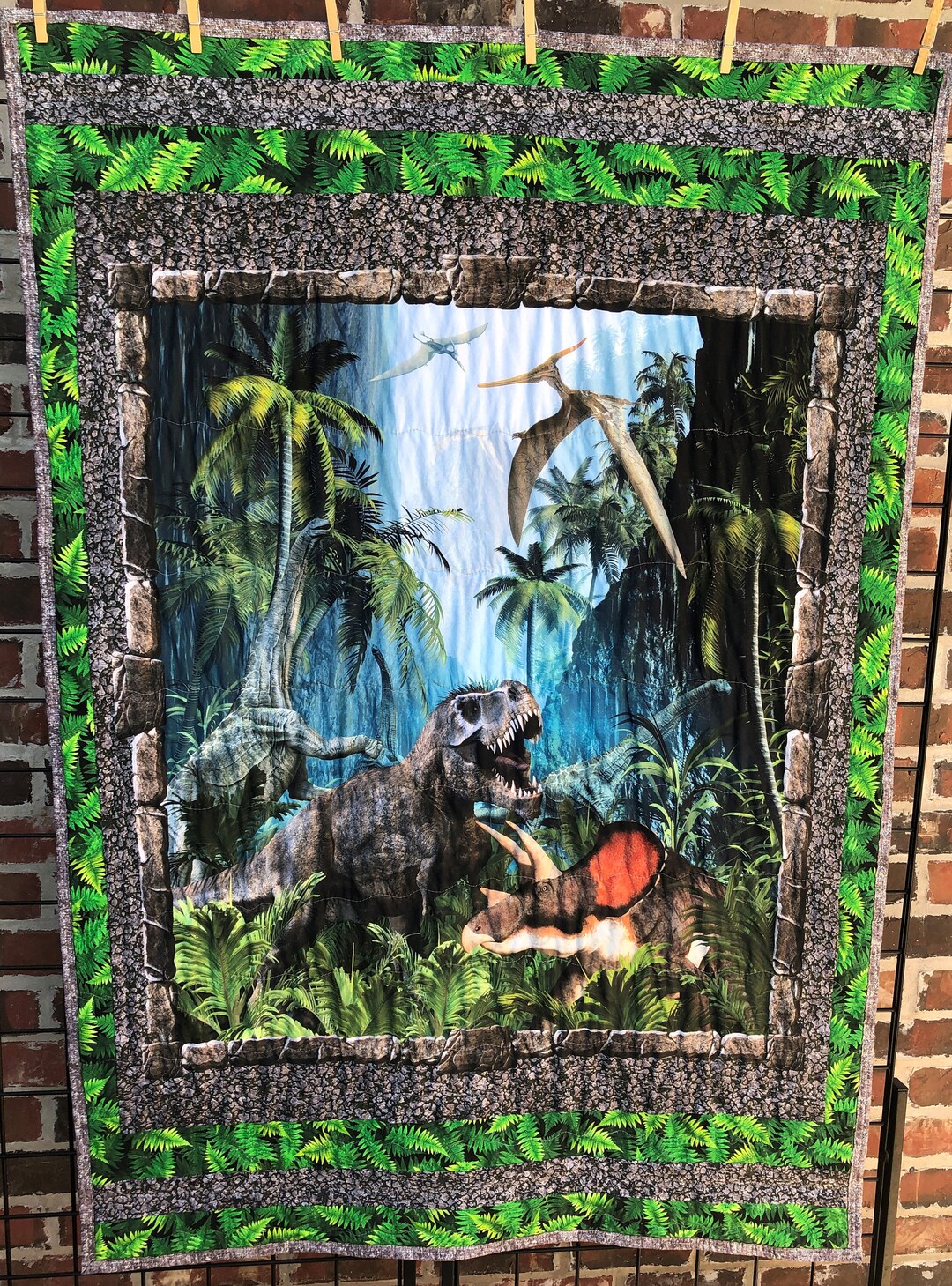 Large Dinosaur Jurassic Kid Size Quilt Dino Quilted Throw T Rex T-rex ...