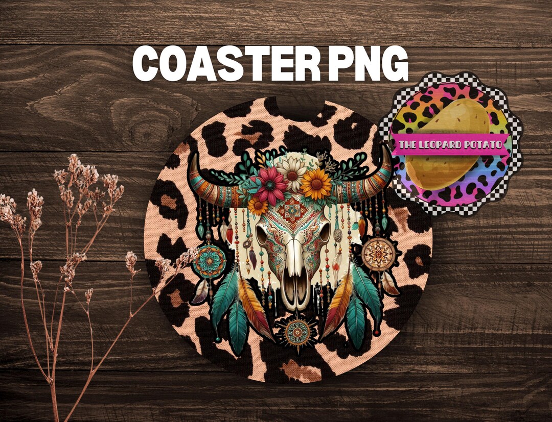 Boho Cow Skull Aztec PNG | Sublimation Coaster Design | Transparent ...