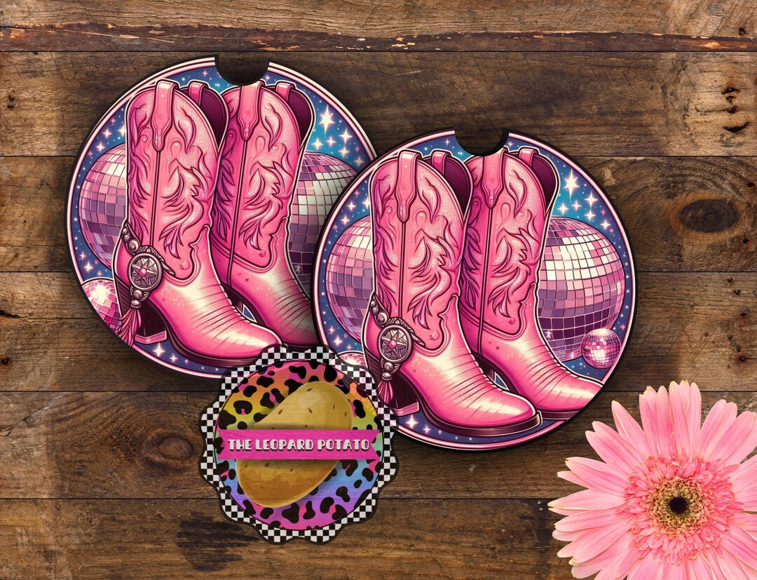 Pink Cowboy Boots & Disco Ball PNG: Sublimation Coaster Design (digital ...