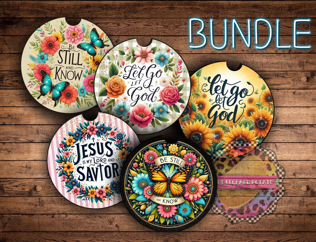 Religious Car Coaster PNG Bundle: Floral Sublimation Designs (digital ...