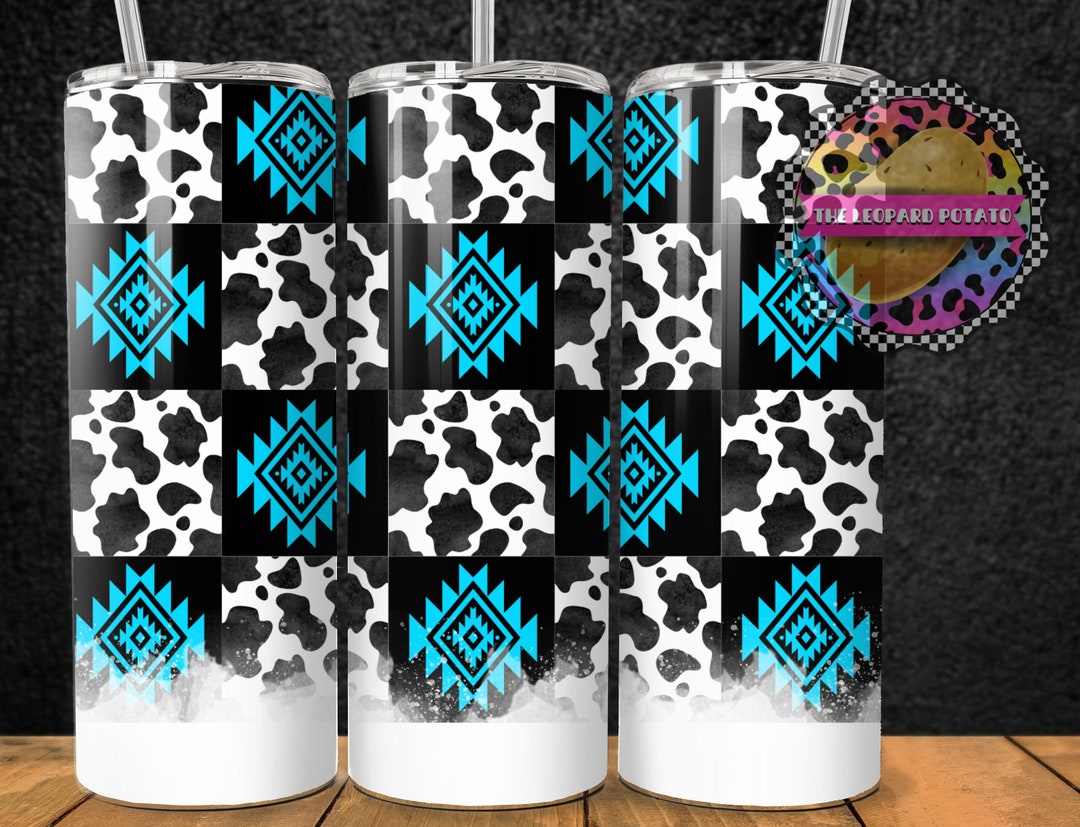 Western Tumbler Design: Cow Print Aztec 20oz Skinny Wrap (digital ...