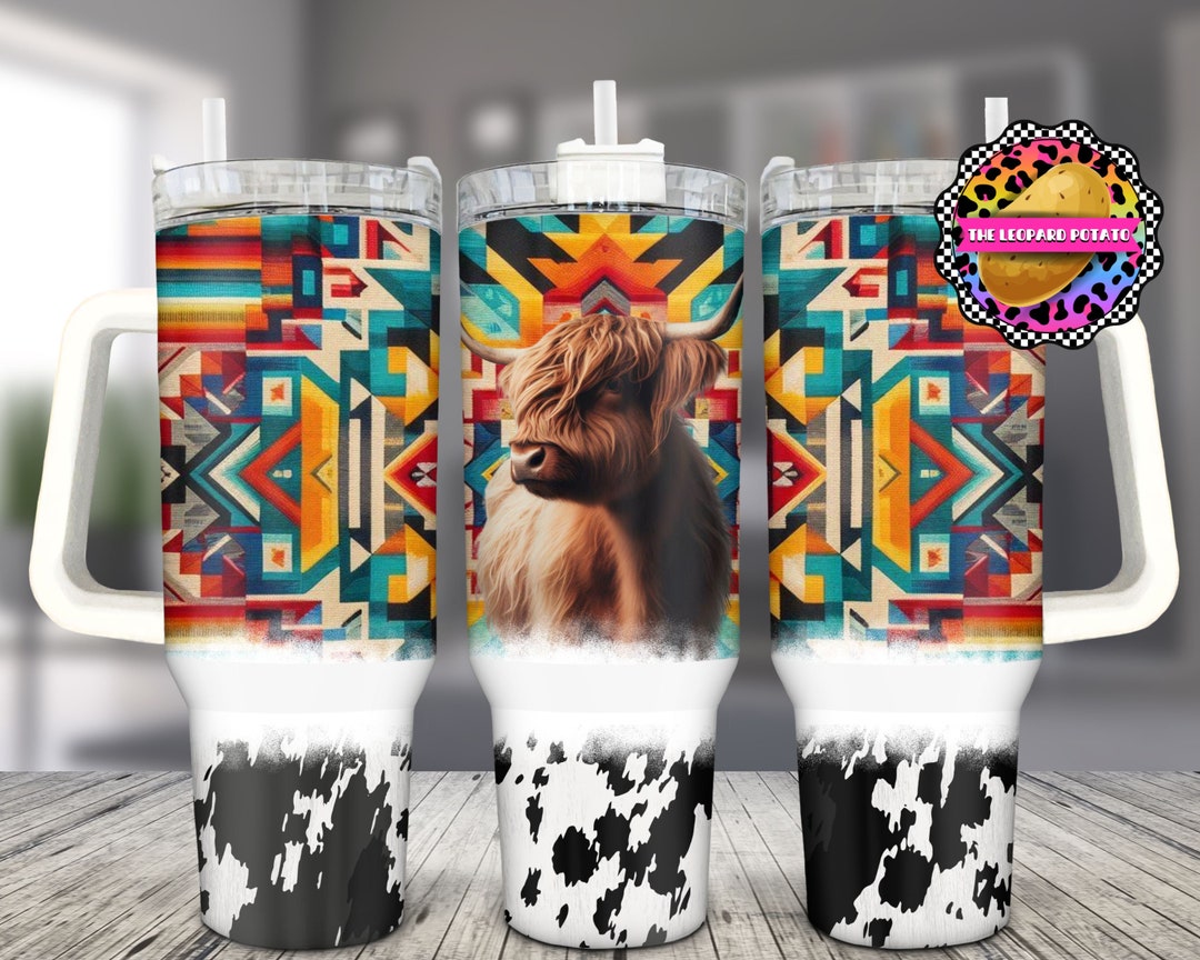 Highland Cow Tumbler Wrap: Western Aztec 40 Oz Quencher (digital Design ...