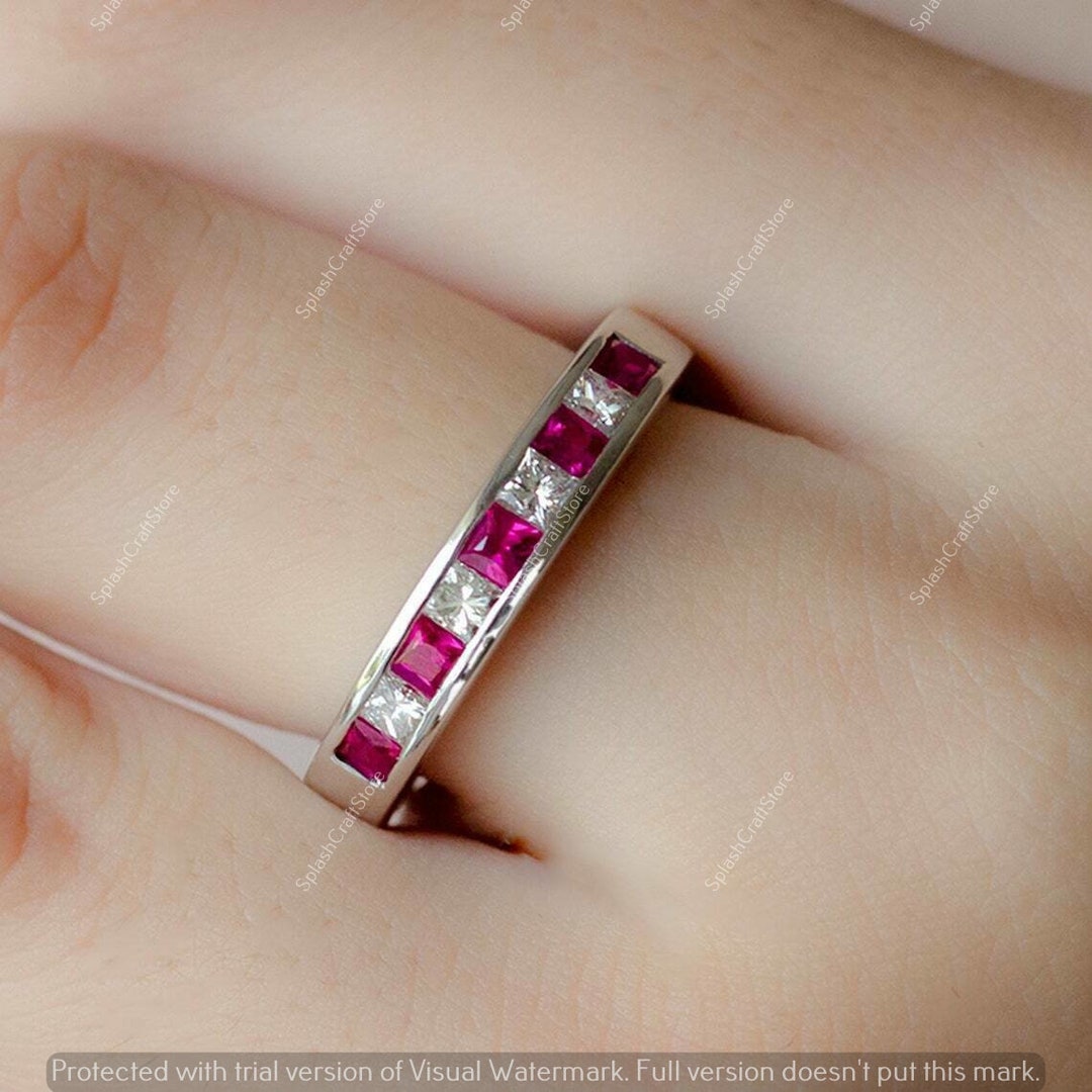 2ctw Princess Red Ruby and Diamond 14K White Gold Plated Full - Etsy