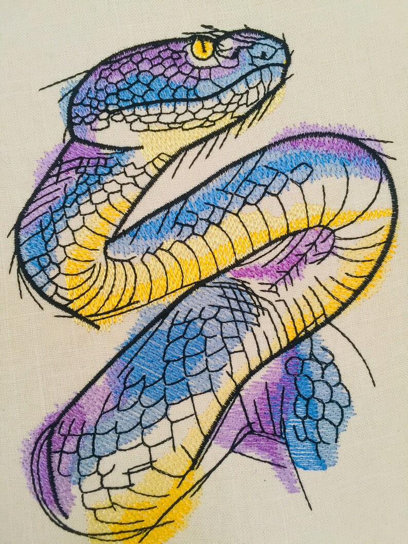 Painted Snake Machine Embroidery Design Embroidery Reptile | Etsy