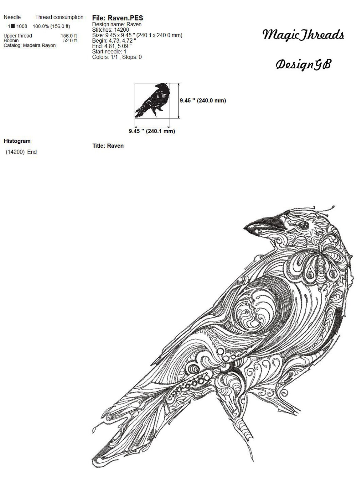 Raven Machine Embroidery Design, Embroidery Raven, Bird Design ...