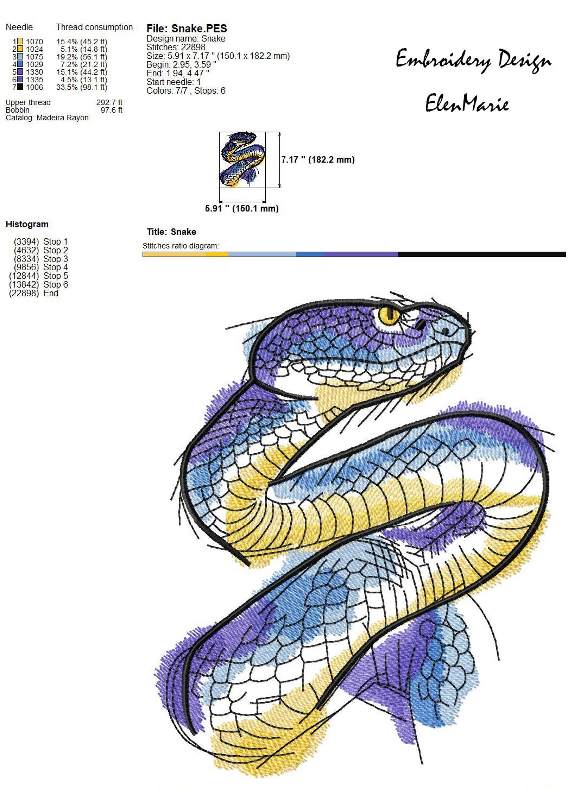 Painted Snake Machine Embroidery Design Embroidery Reptile | Etsy