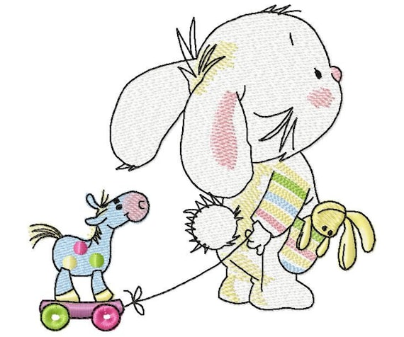 Bunny With Horse Machine Embroidery Design Embroidery Bunny - Etsy