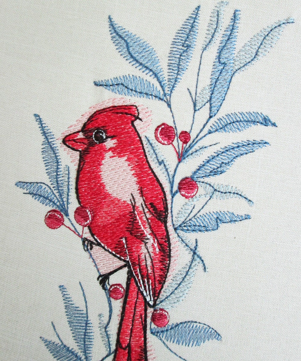 Red Cardinal Machine Embroidery Design, Cardinal Embroidery, Wild Bird ...