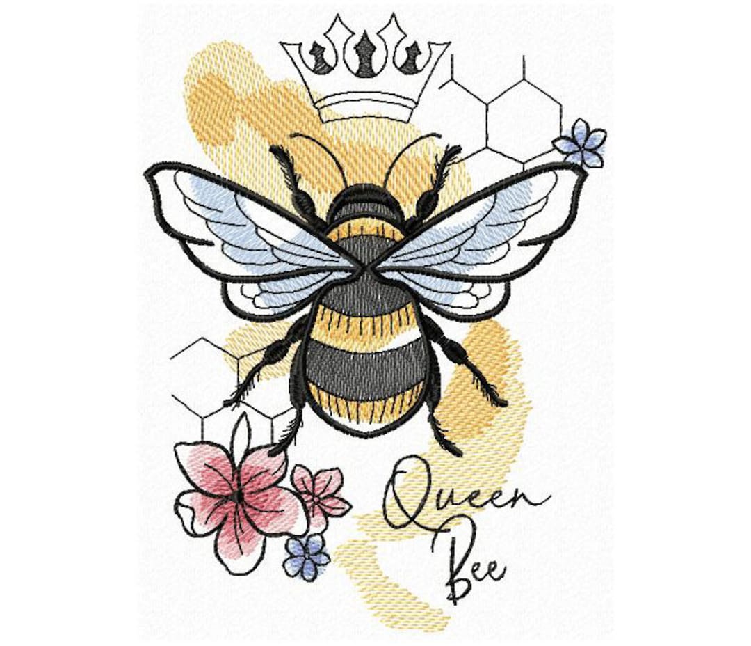 Queen Bee Machine Embroidery Designs, Bee Embroidery, Bee on Honeycombs ...