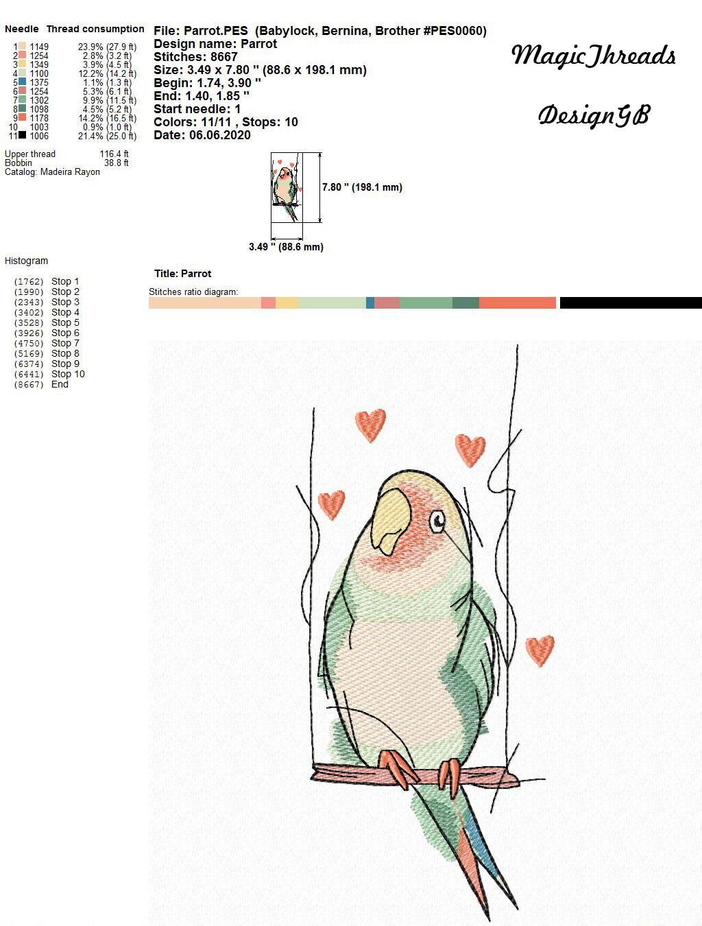 Parrot Machine Embroidery Design Parrot on a Swing - Etsy