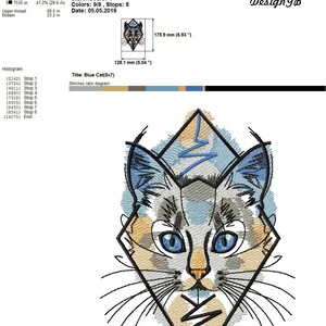 Blue Cat Machine Embroidery Design, Embroidery Cat, Embroidery Animal ...