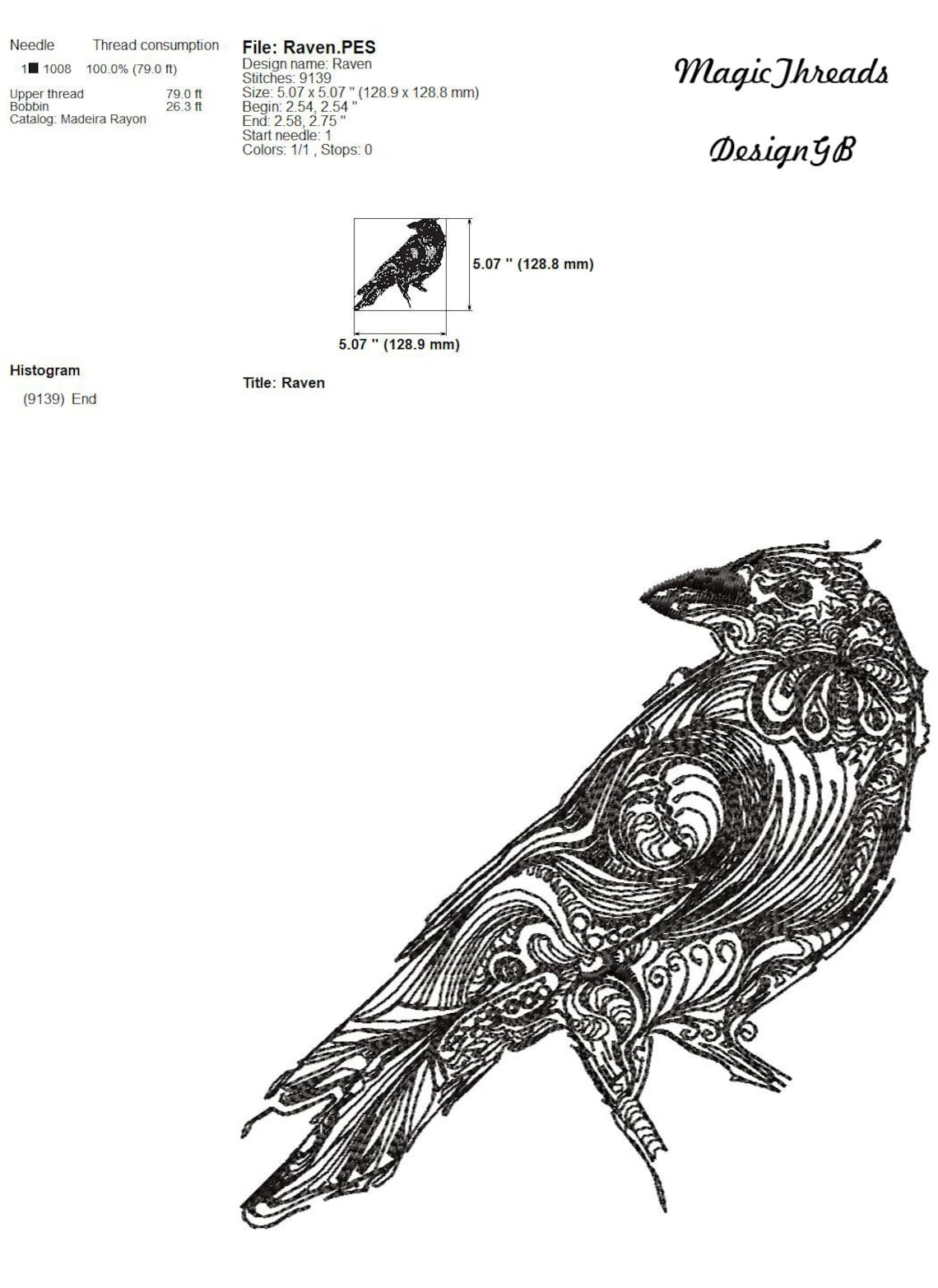 Raven Machine Embroidery Design Embroidery Raven Bird | Etsy