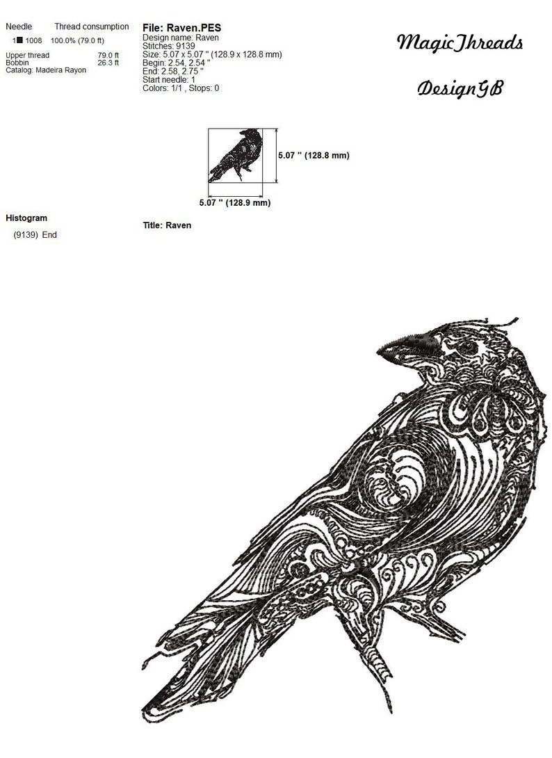Raven Machine Embroidery Design Embroidery Raven Bird | Etsy