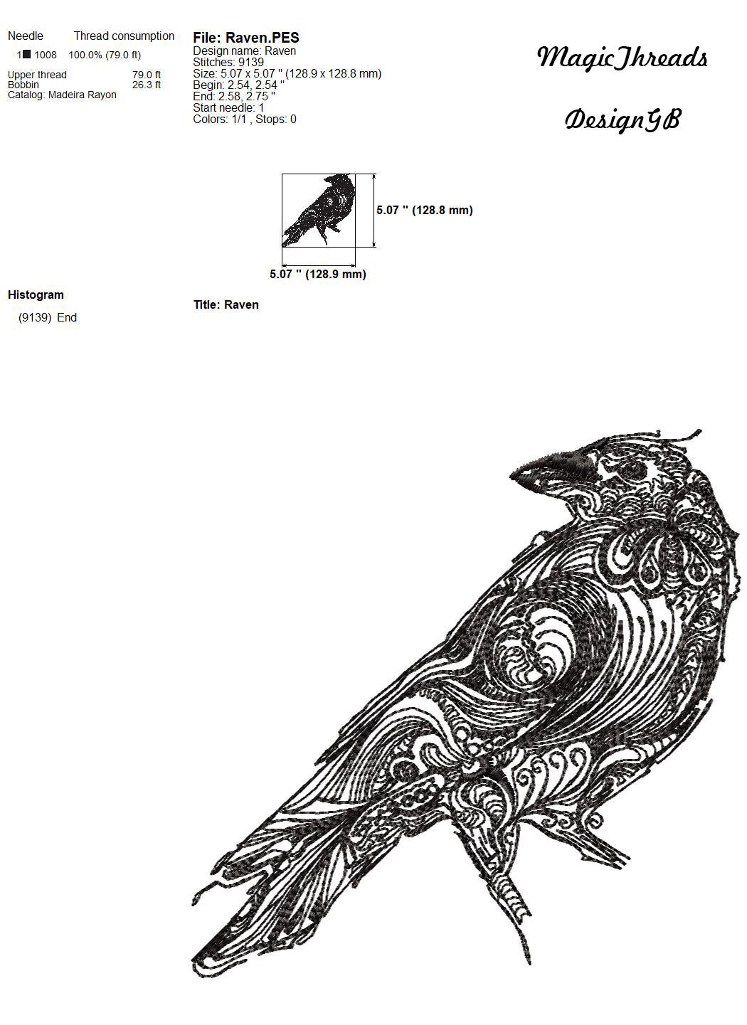 Raven Machine Embroidery Design, Embroidery Raven, Bird Design ...