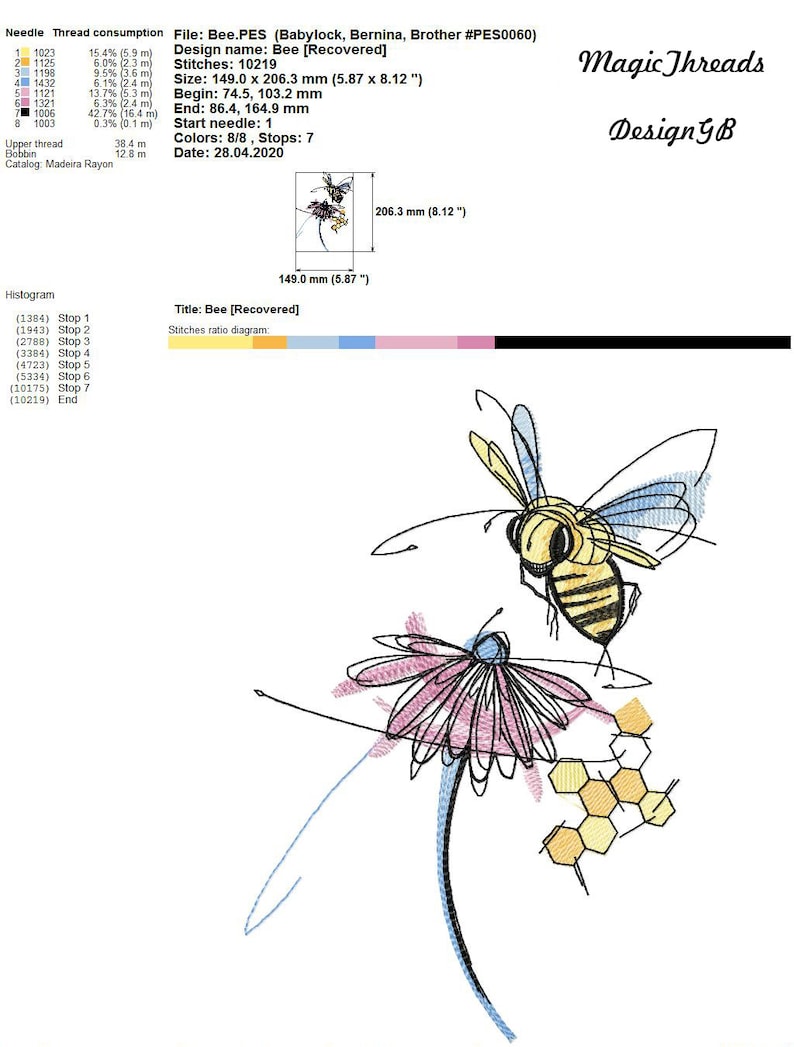 Bee and Flower Machine Embroidery Designs, Bee Embroidery, Flowers ...